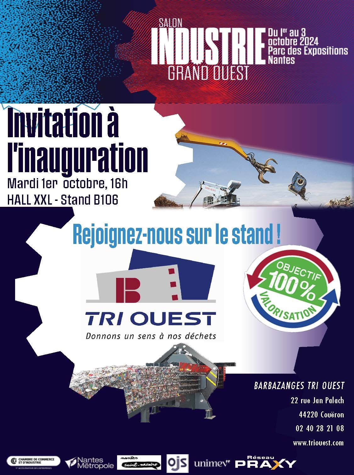 Invitation à l'inauguration au Salon Industrie Grand Ouest 2024 avec TRI Ouest